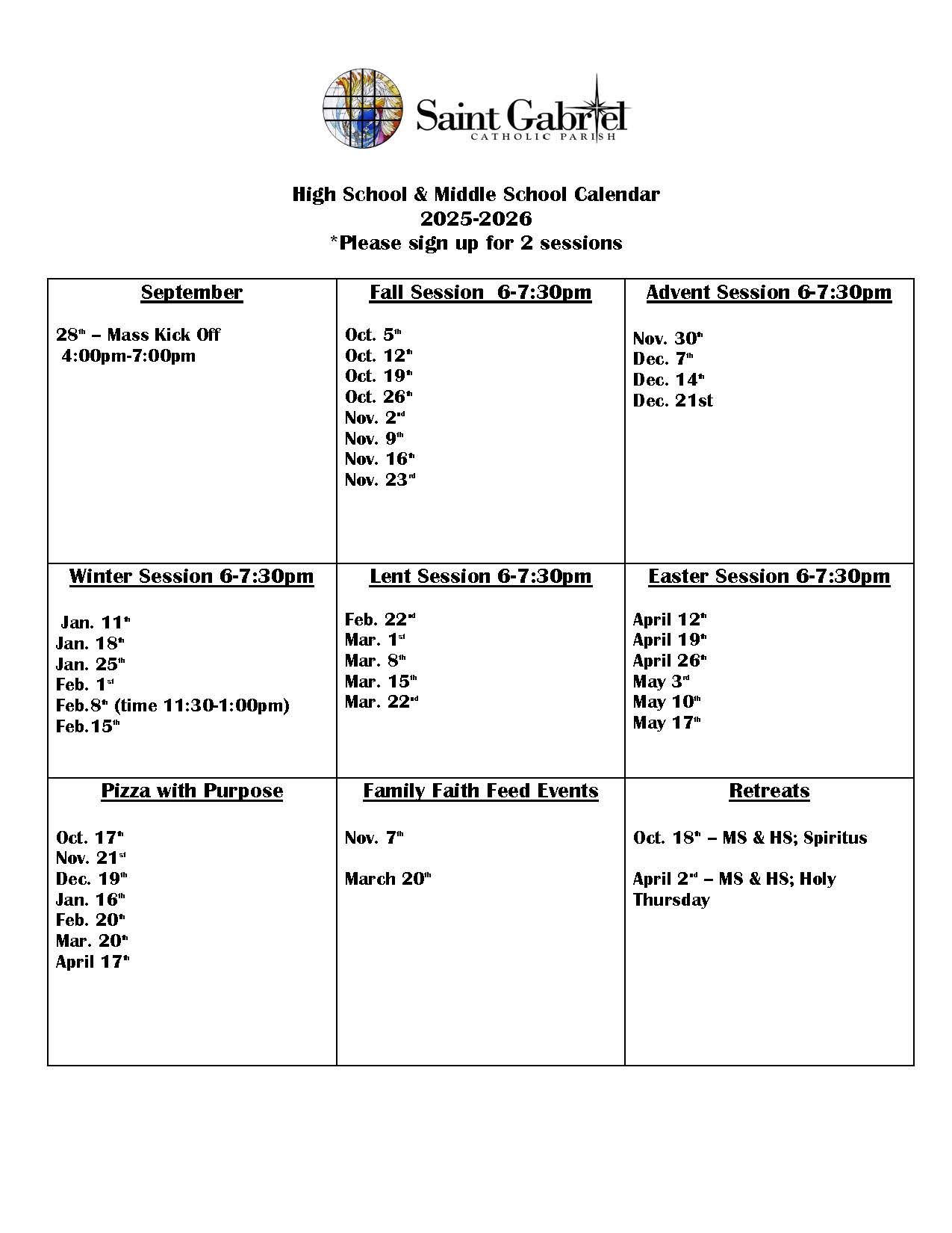 Youth Ministry Events & Calendar