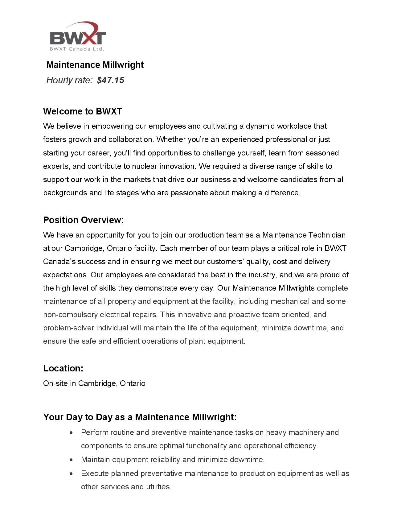 Opportunities at BWXT Canada Ltd.