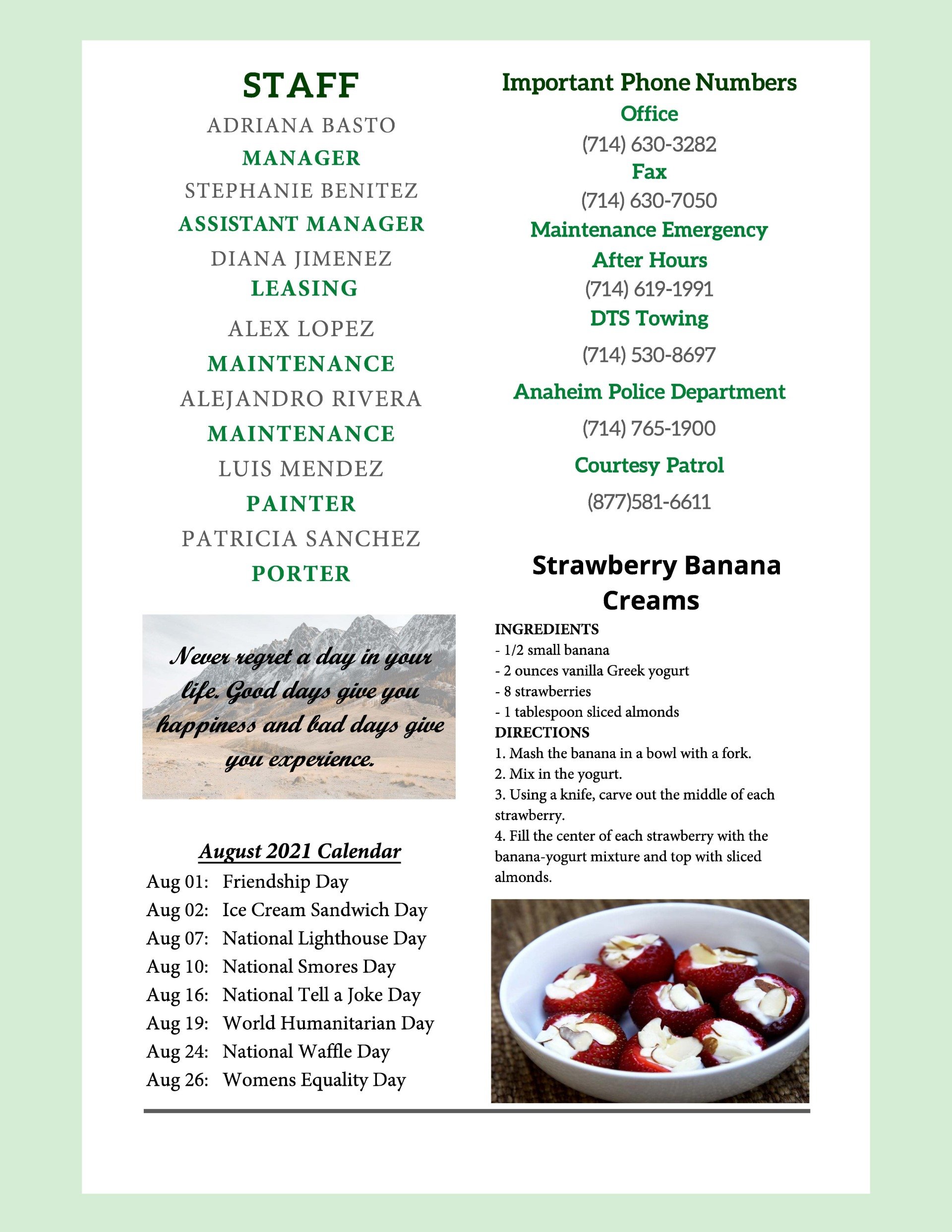 Resident Newsletter - August