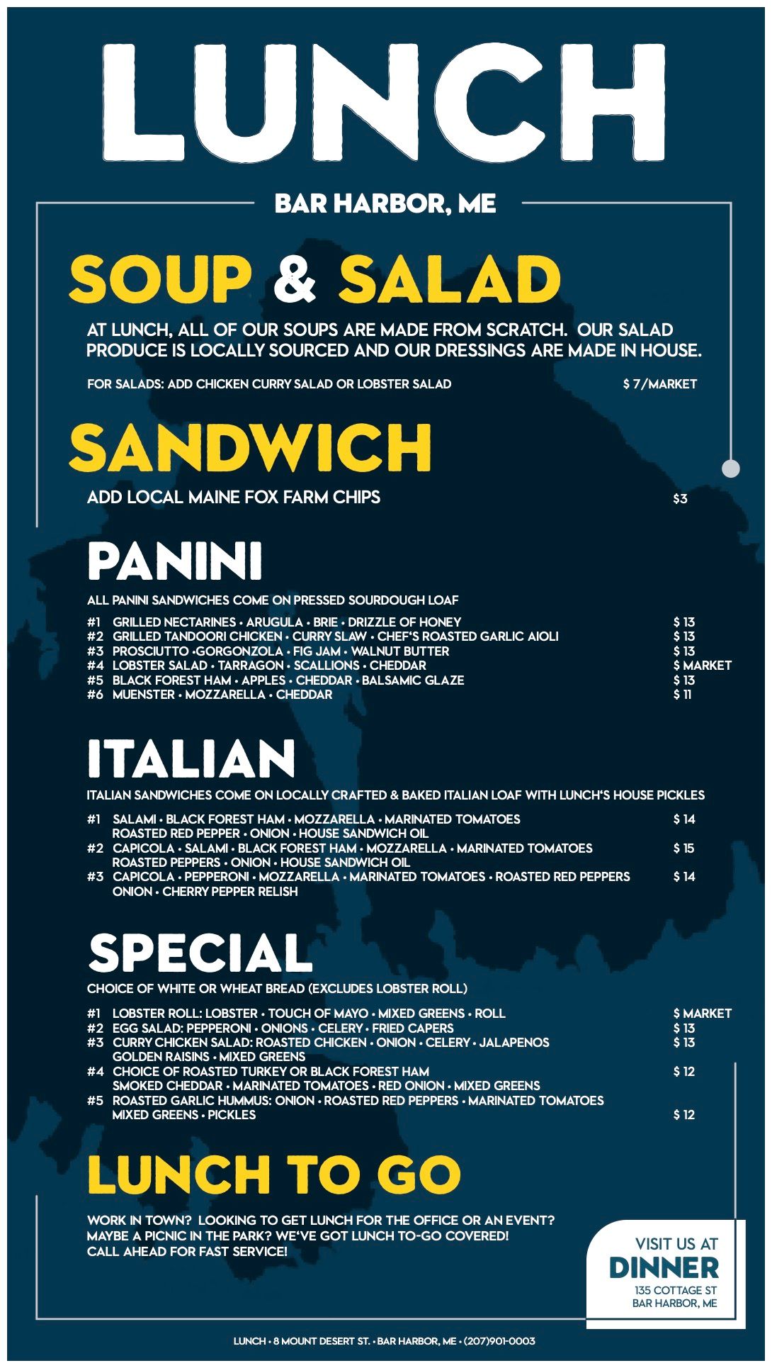 Daily Specials, Vegetarian Options | Lunch Bar Harbor | Bar Harbor, ME