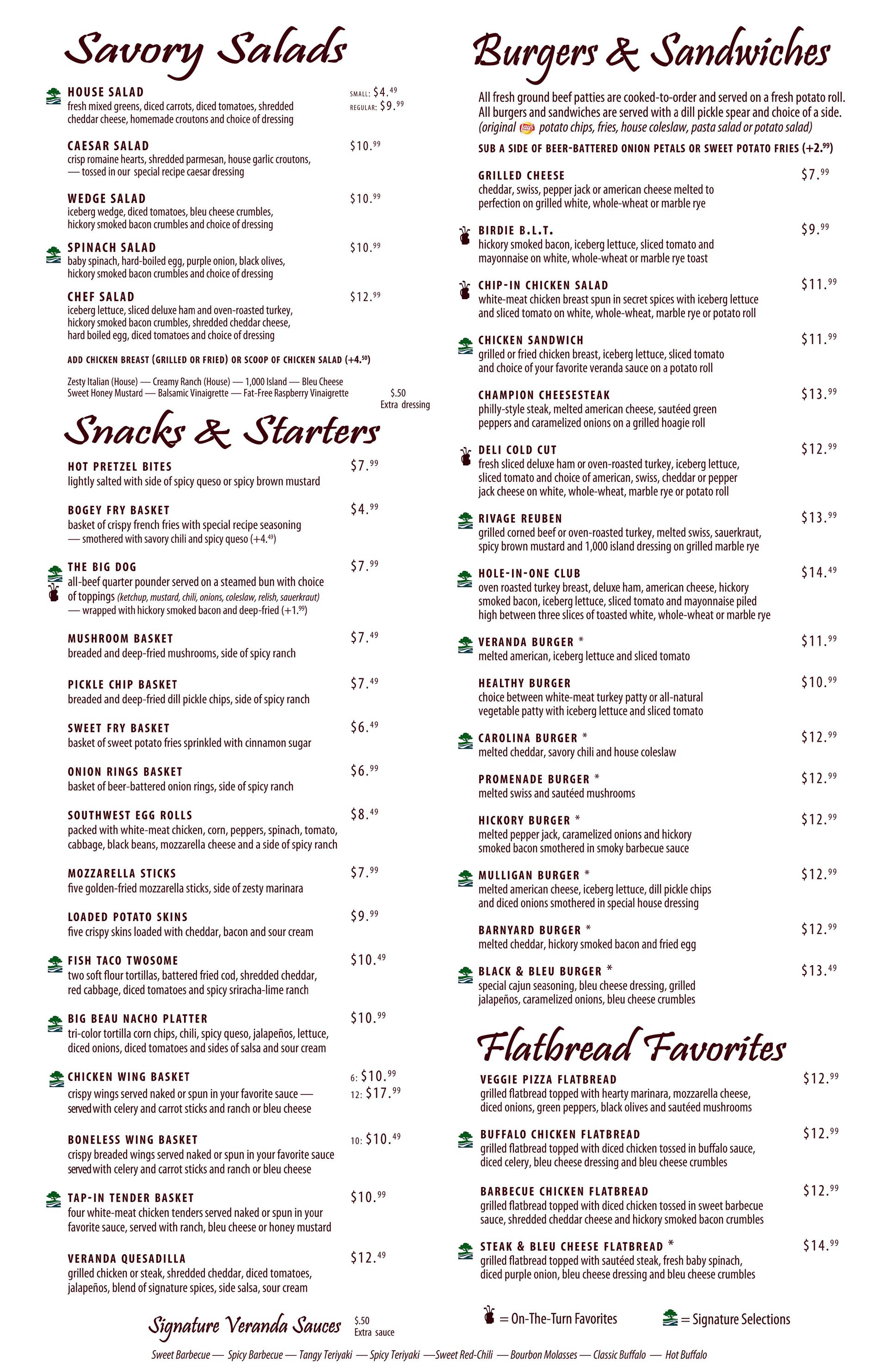 Beau Rivage - Dining | Veranda Bar & Grill | Menu