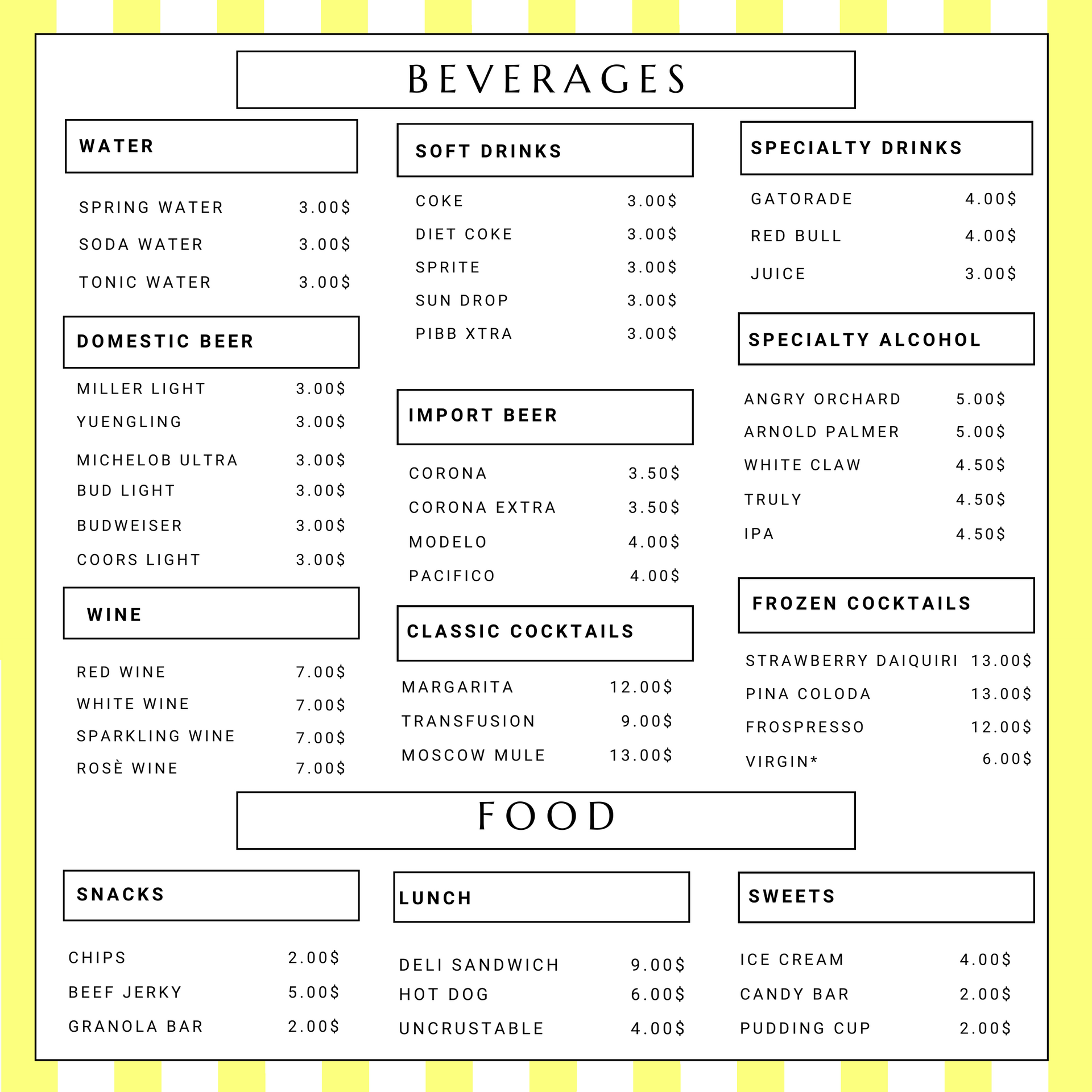 Beau Rivage - Dining | Veranda Bar & Grill | Menu