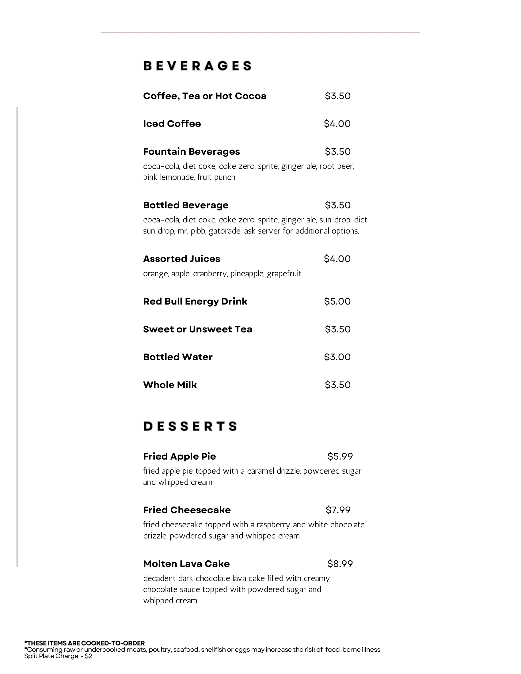 Beau Rivage - Dining | Veranda Bar & Grill | Menu