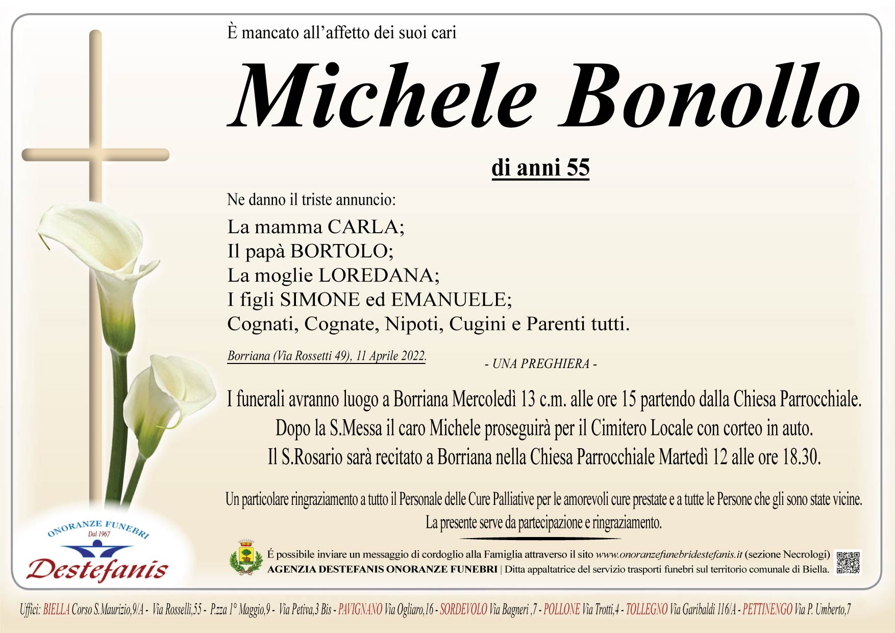 Elenco deceduti | Biella, BI | Impresa Funebre Destefanis