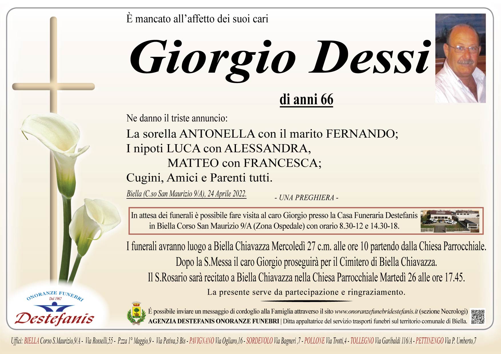 Elenco deceduti | Biella, BI | Impresa Funebre Destefanis