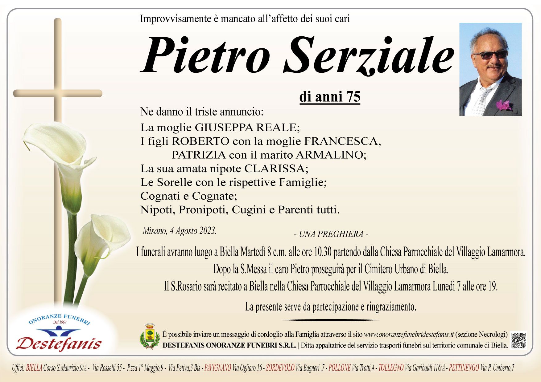 Elenco deceduti | Biella, BI | Impresa Funebre Destefanis