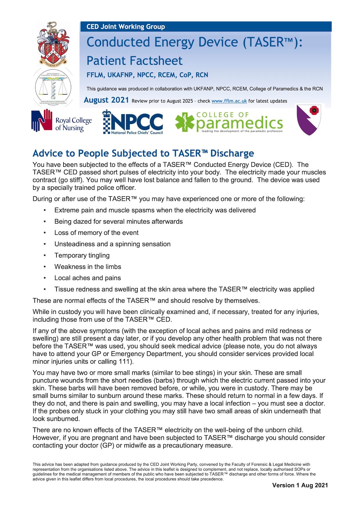 UKAFNP | Useful Information | CED (Taser) Hub