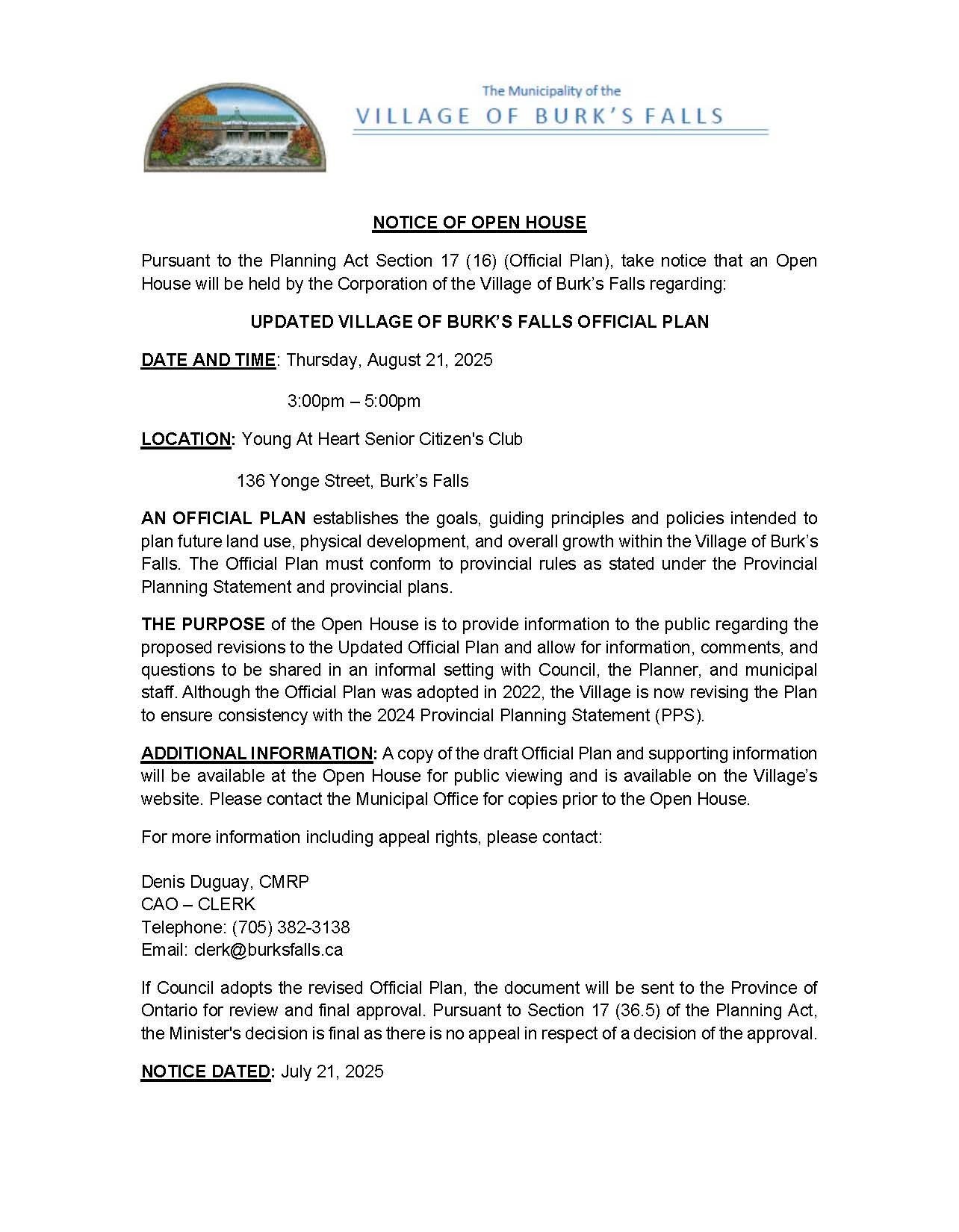 Notice of Official Plan Open House