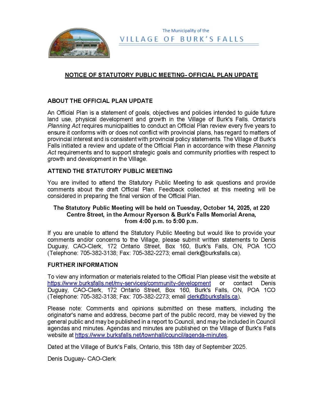 Notice of Statutory Meeting - Official Plan Update