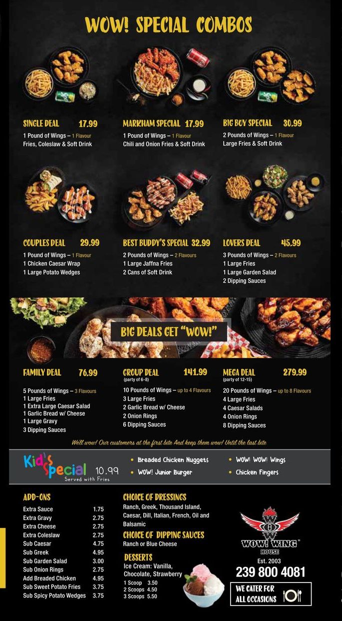 Menu | Wow Wing House Cape Coral