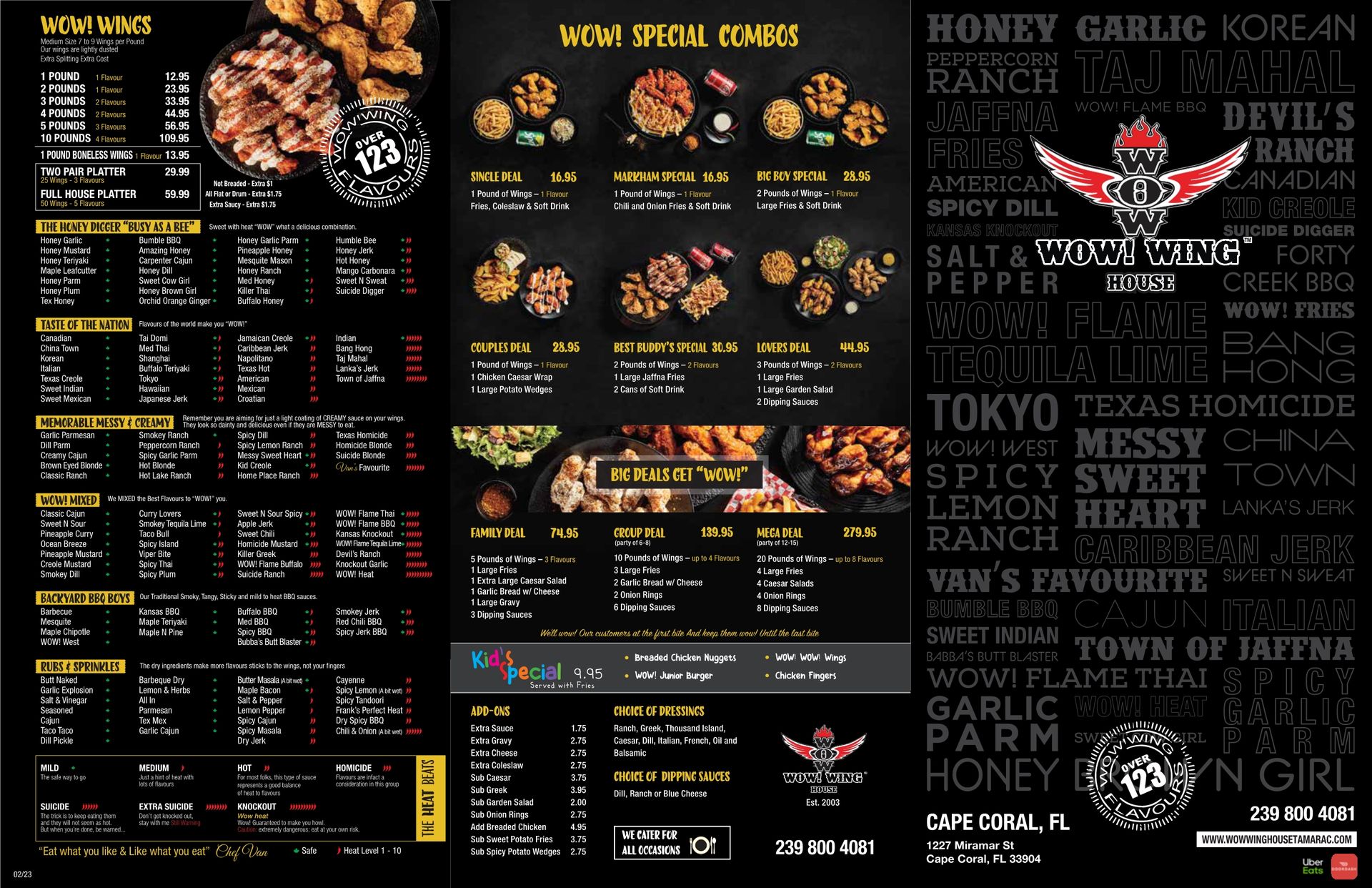 Wow Wing House Cape Coral Menu