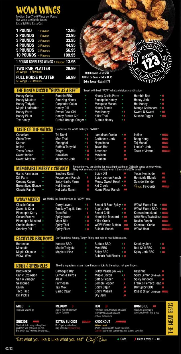 Wow Wing House Cape Coral Menu