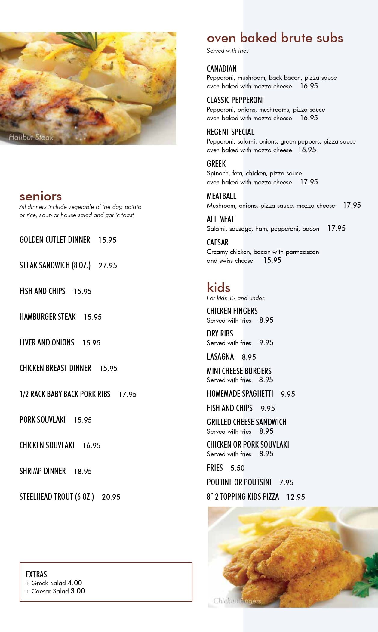 Regent Menu. Dine in, Take out, and delivery