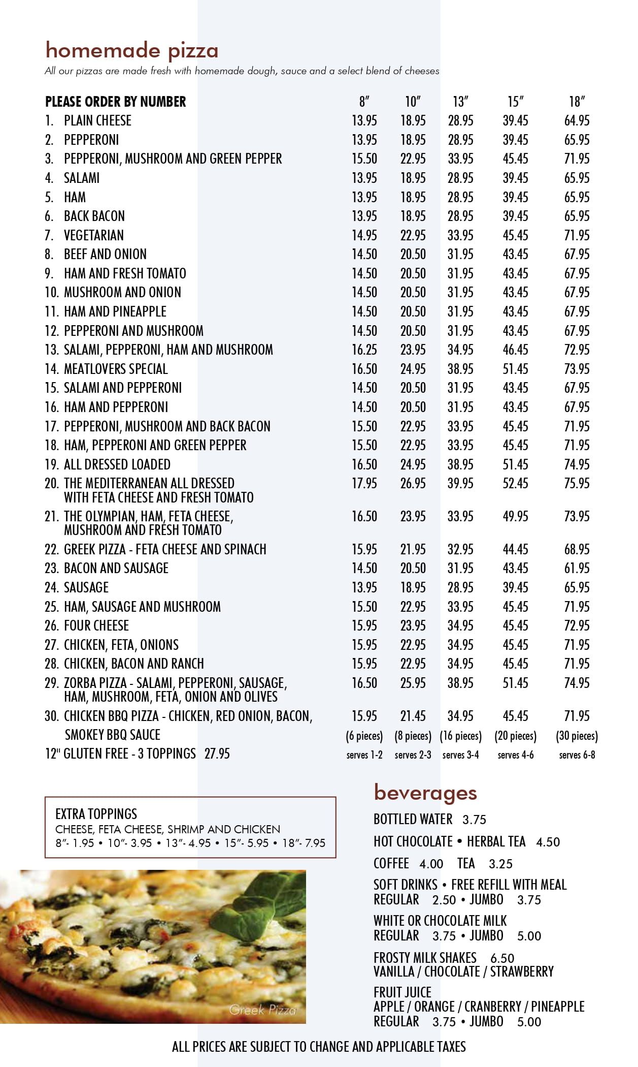 Regent Menu. Dine in, Take out, and delivery