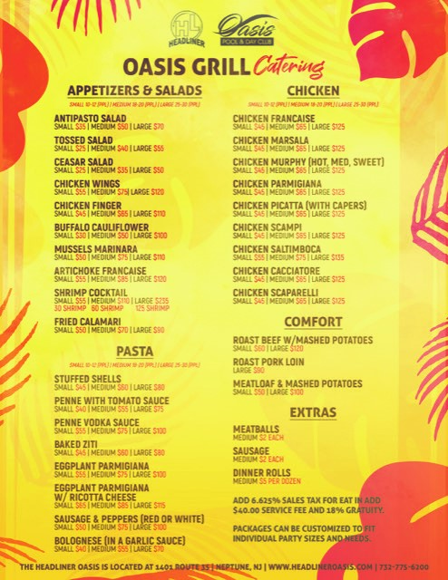 Bar and Grill Menus | Neptune, NJ | Headliner Oasis