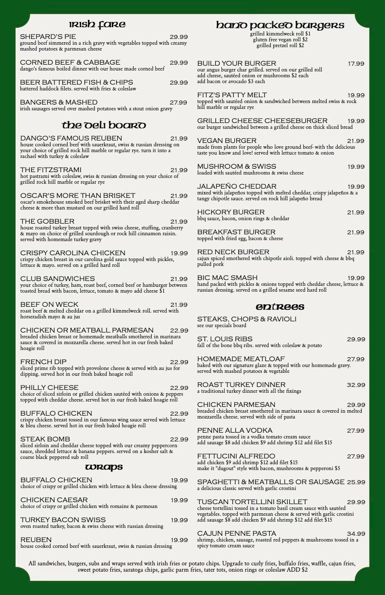 Menu | Fitzgeralds Irish Sports Bar | South Glens Falls NY
