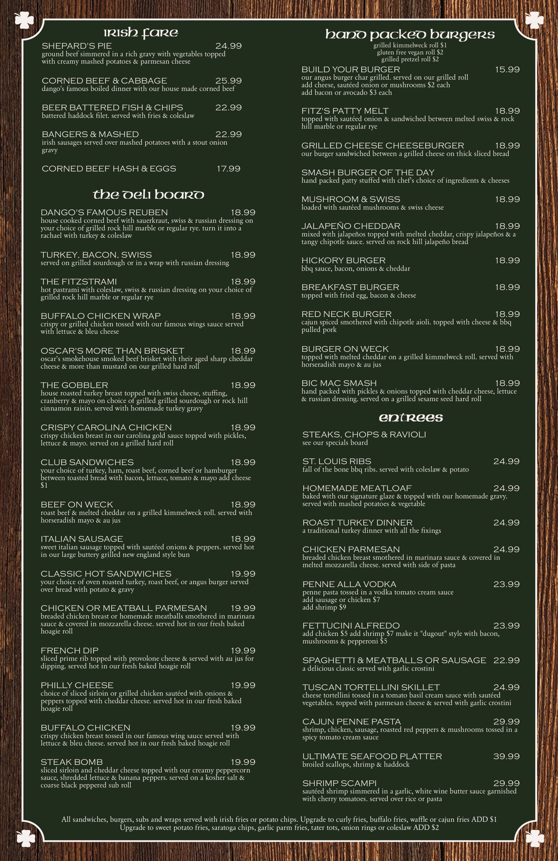 Menu | Fitzgeralds Irish Sports Bar | South Glens Falls NY