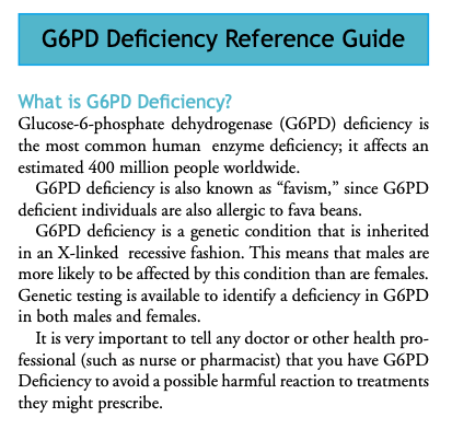 disease information: g6pd deficiency