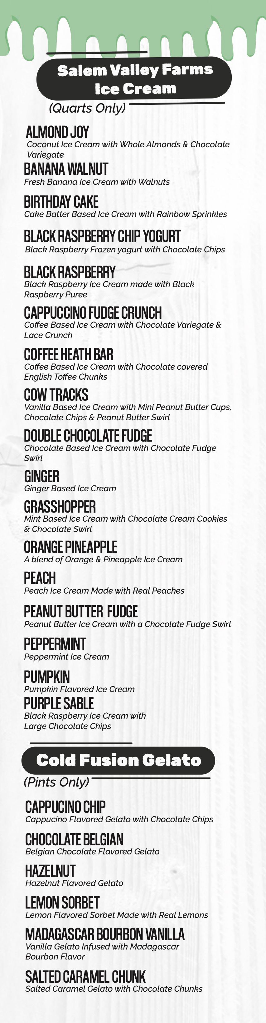 Micro Creamery of CT: Menu