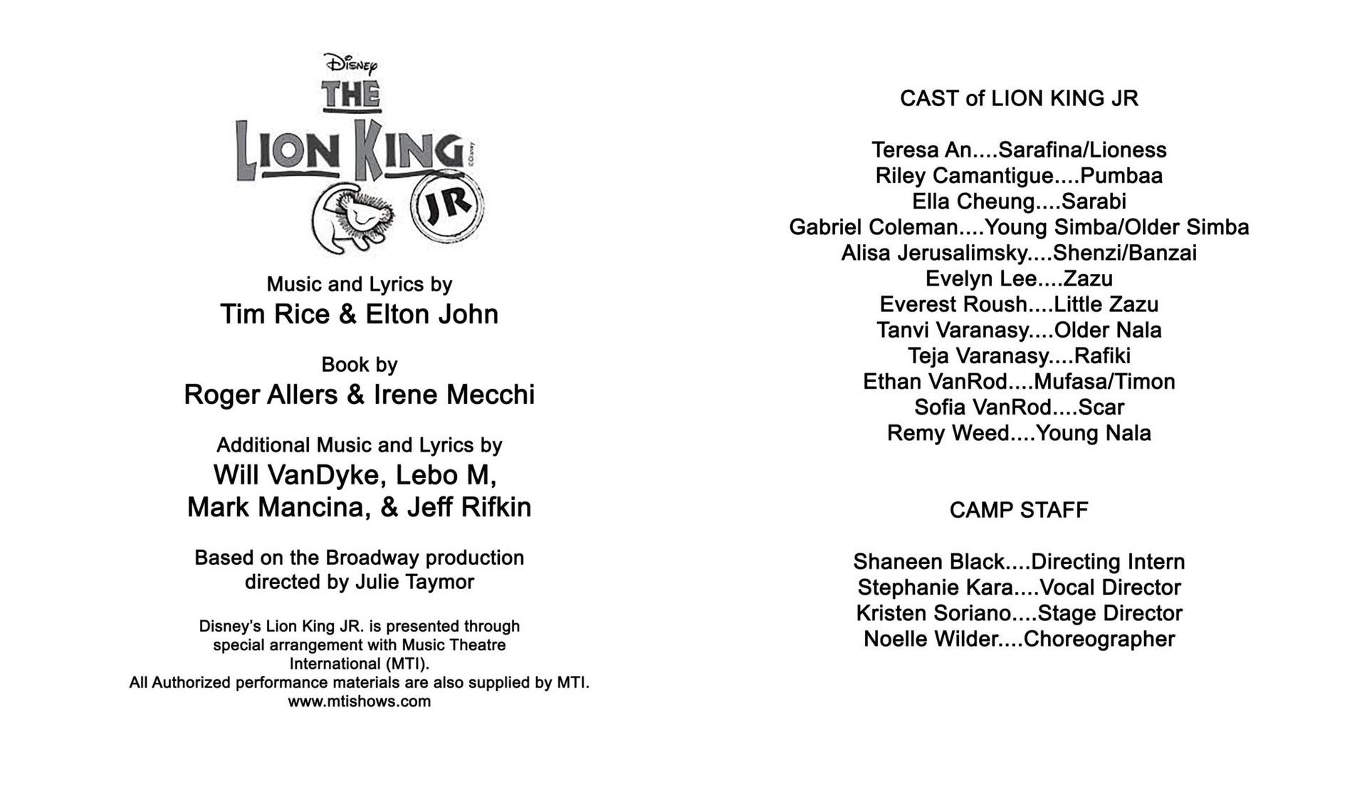 Explore The Lion King, Jr Archive | One Stage Theatre | Tri-City ...
