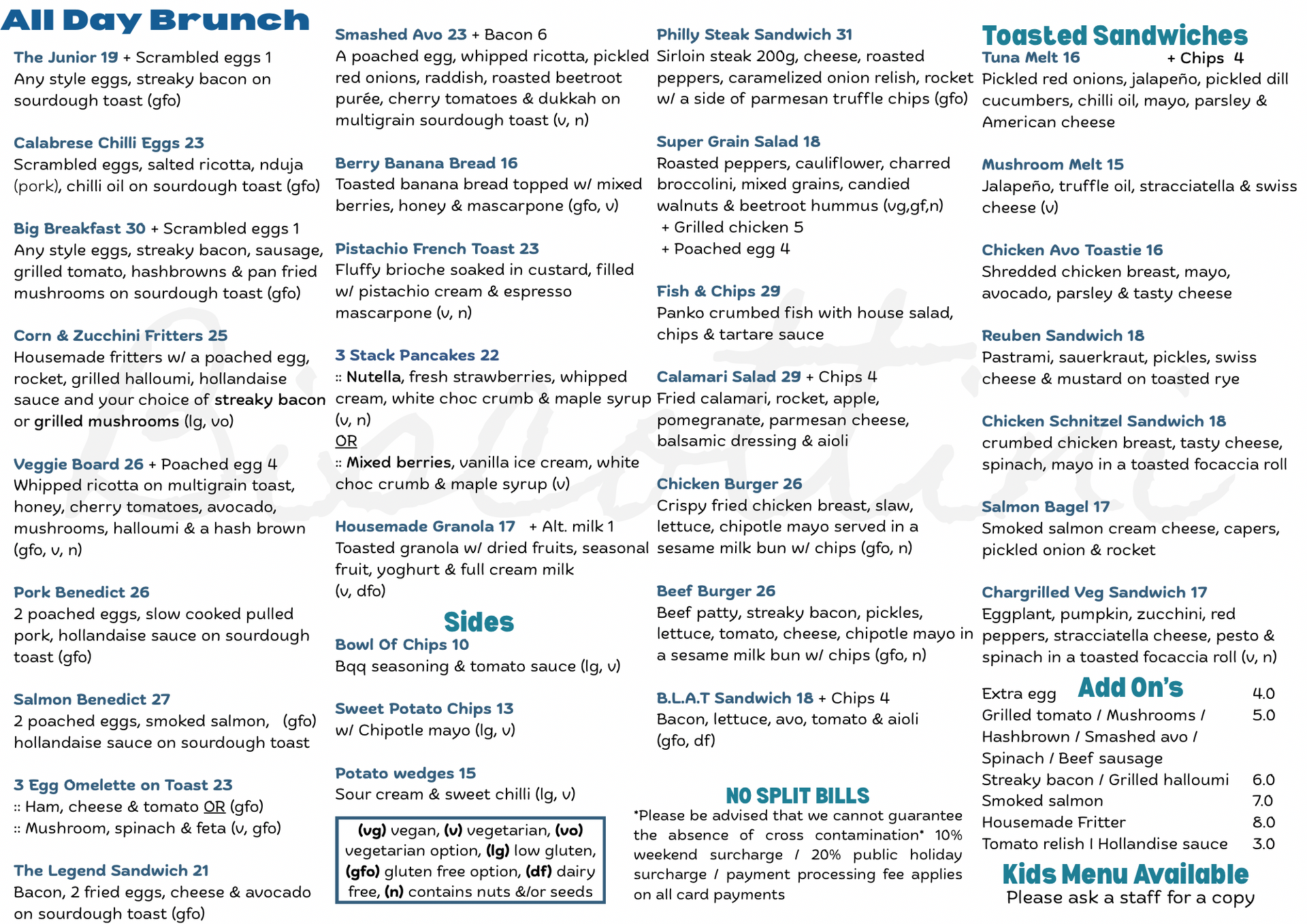Cafe Menu Mornington | Delicious Breakfast & Drinks | Biscottini Cafe