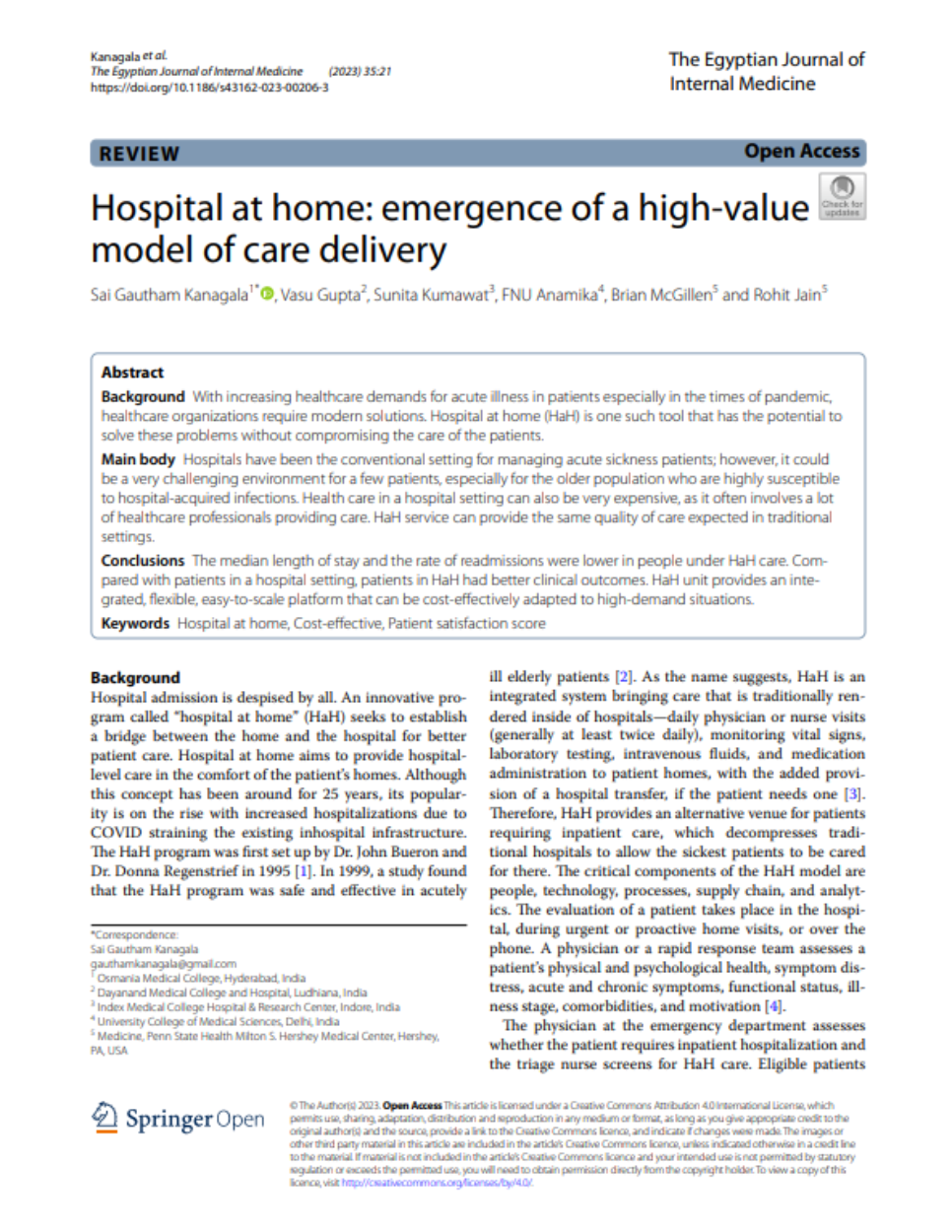 Hospital at home: emergence of a high-value model of care delivery