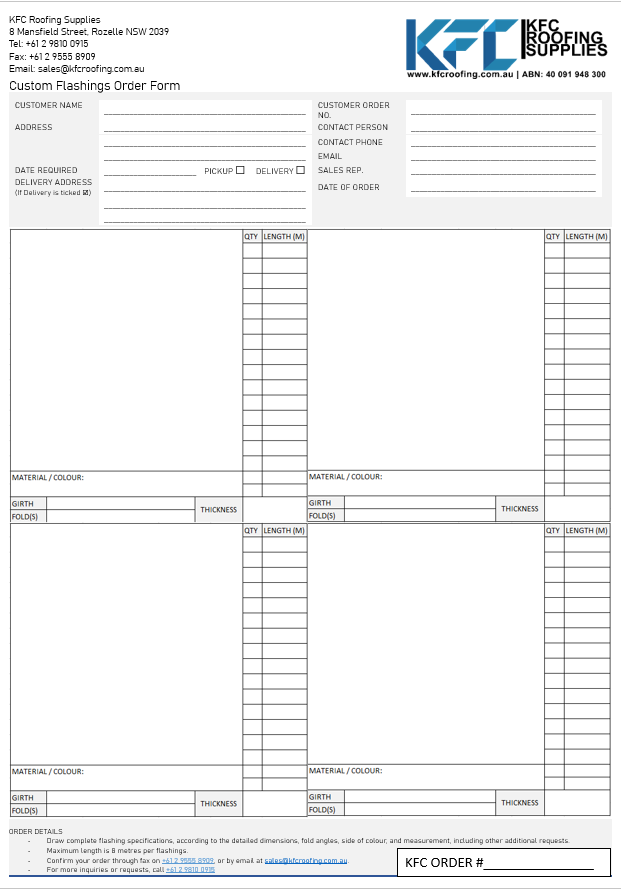 Custom Flashings – NSW – KFC Roofing Supplies