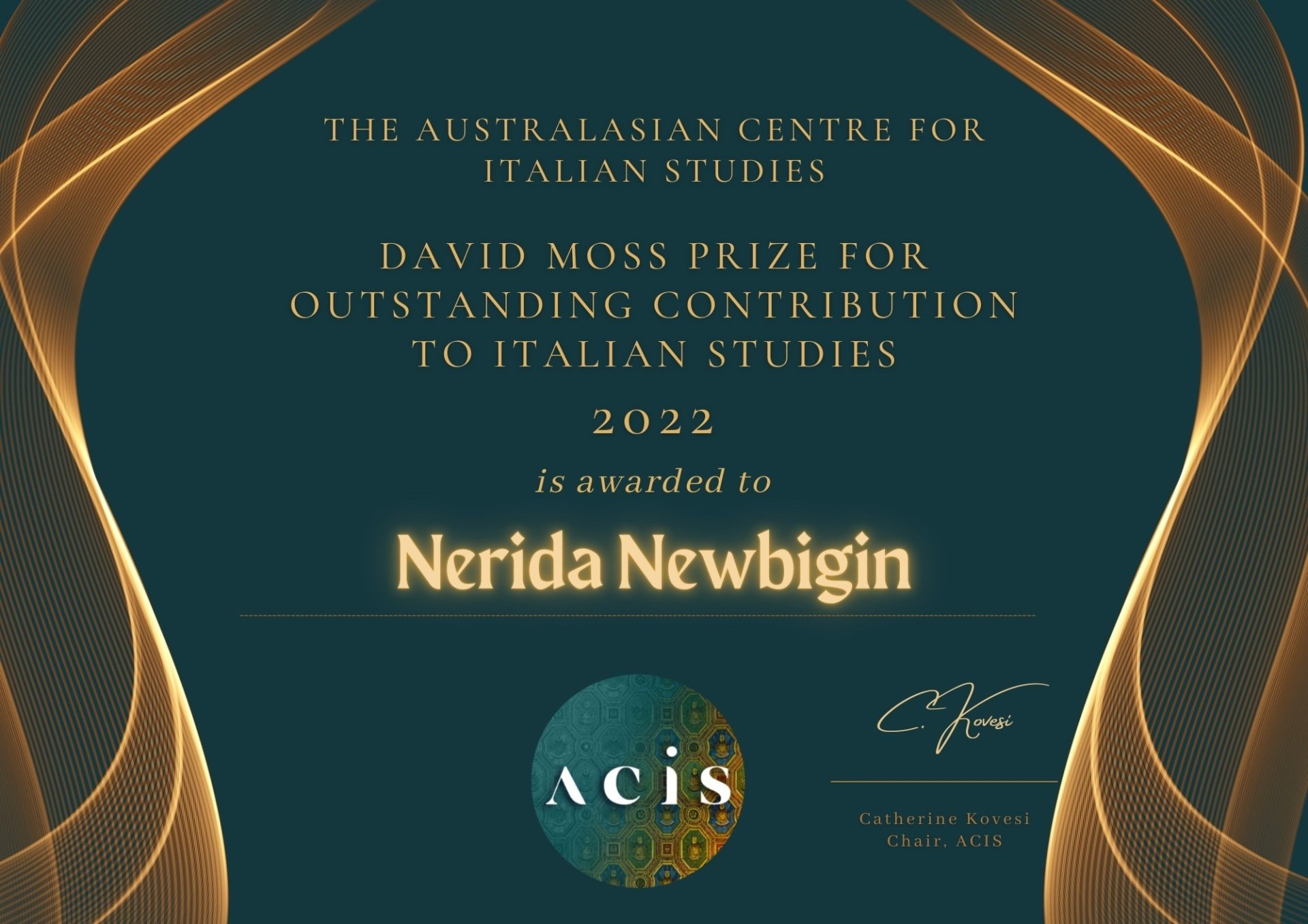 Nerida Newbigin wins the David Moss Prize for Outstanding Contribution ...