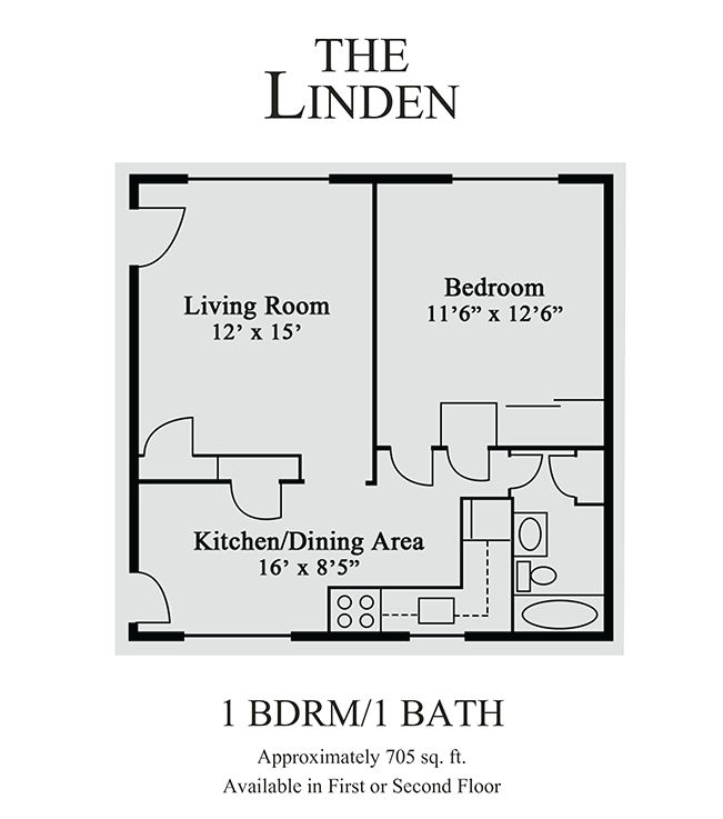 Linden Floorplan (1 Bed, 1 Bath)