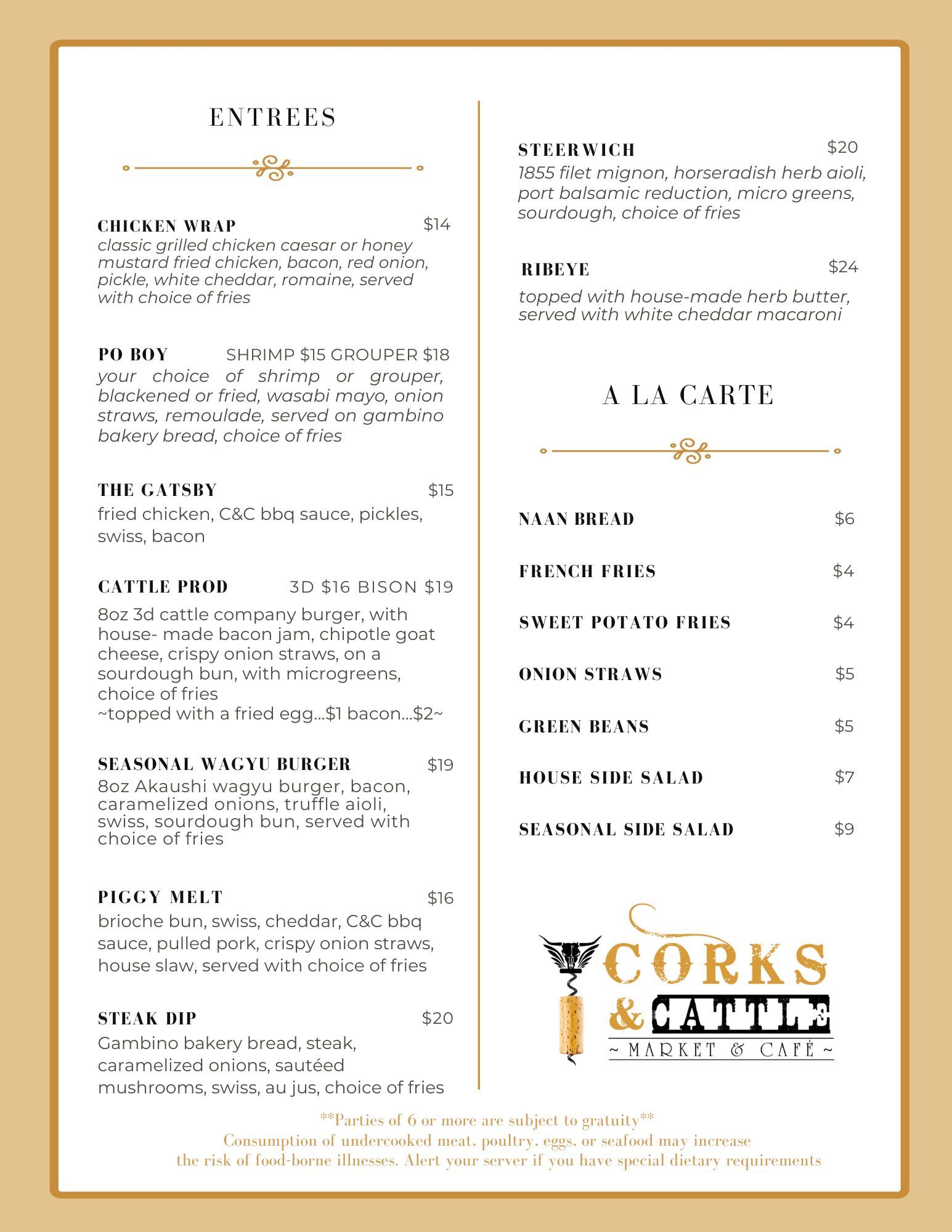 Lunch Menu | Corks and Cattle