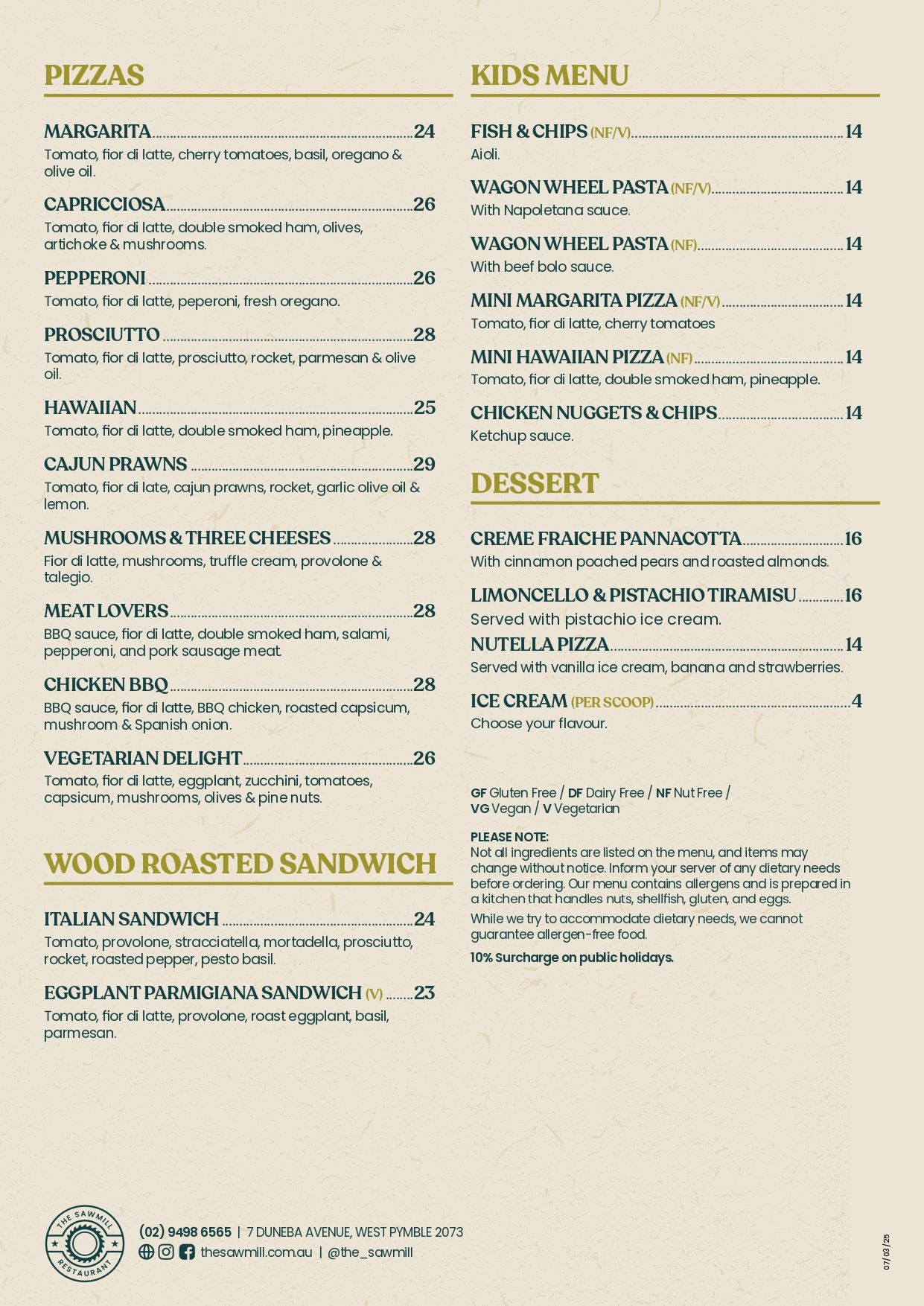 The Sawmill | Italian Restaurant & Cafe - West Pymble Sydney