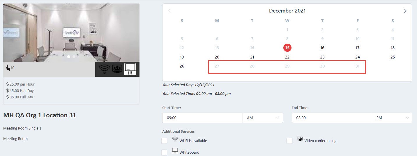How to block prevent taking room bookings for spaces when closed