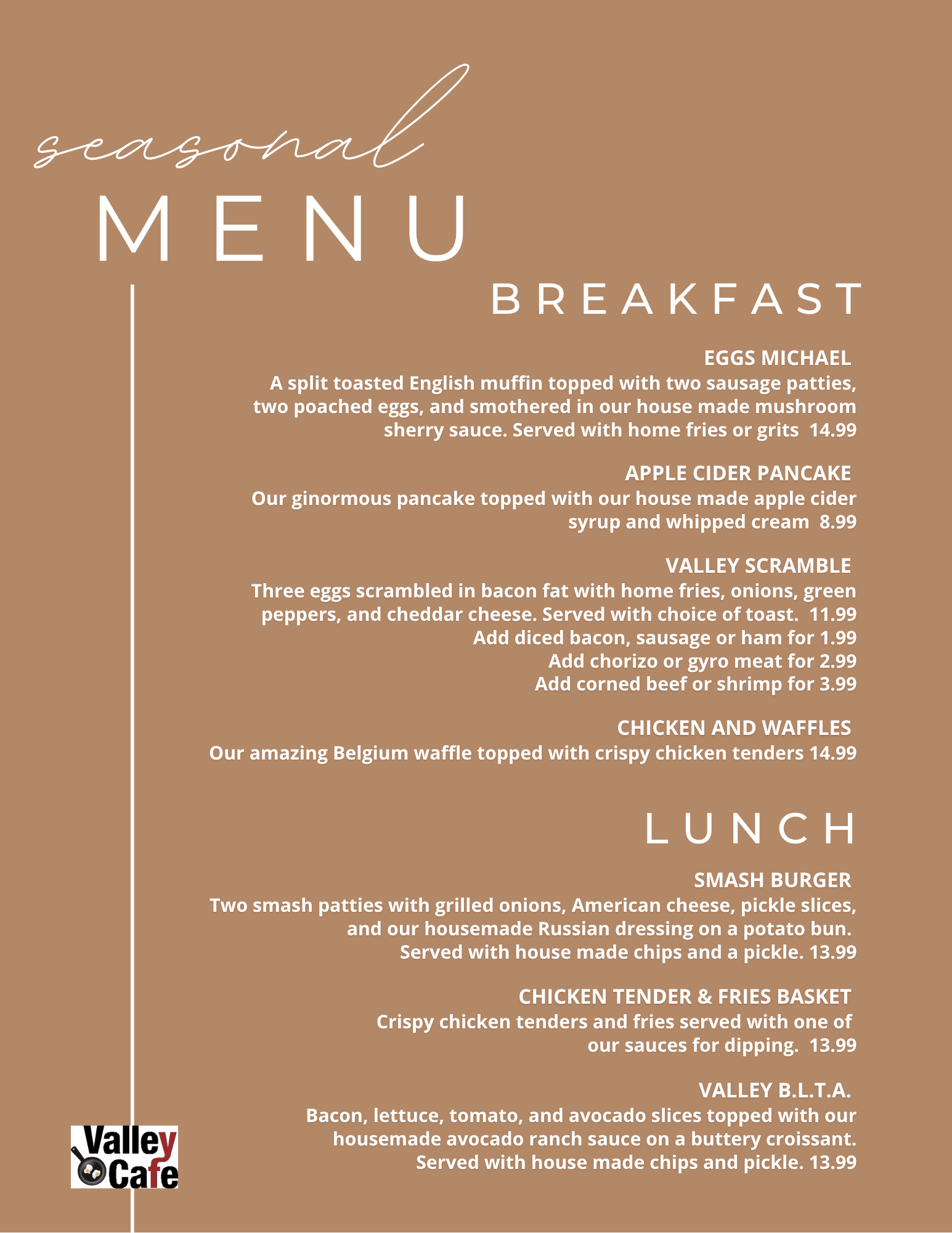 Breakfast & Lunch Seasonal Menu | Valley Cafe