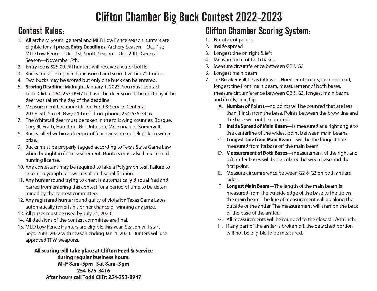 Big Bucks Contest | Clifton Feed & Service | Clifton, TX