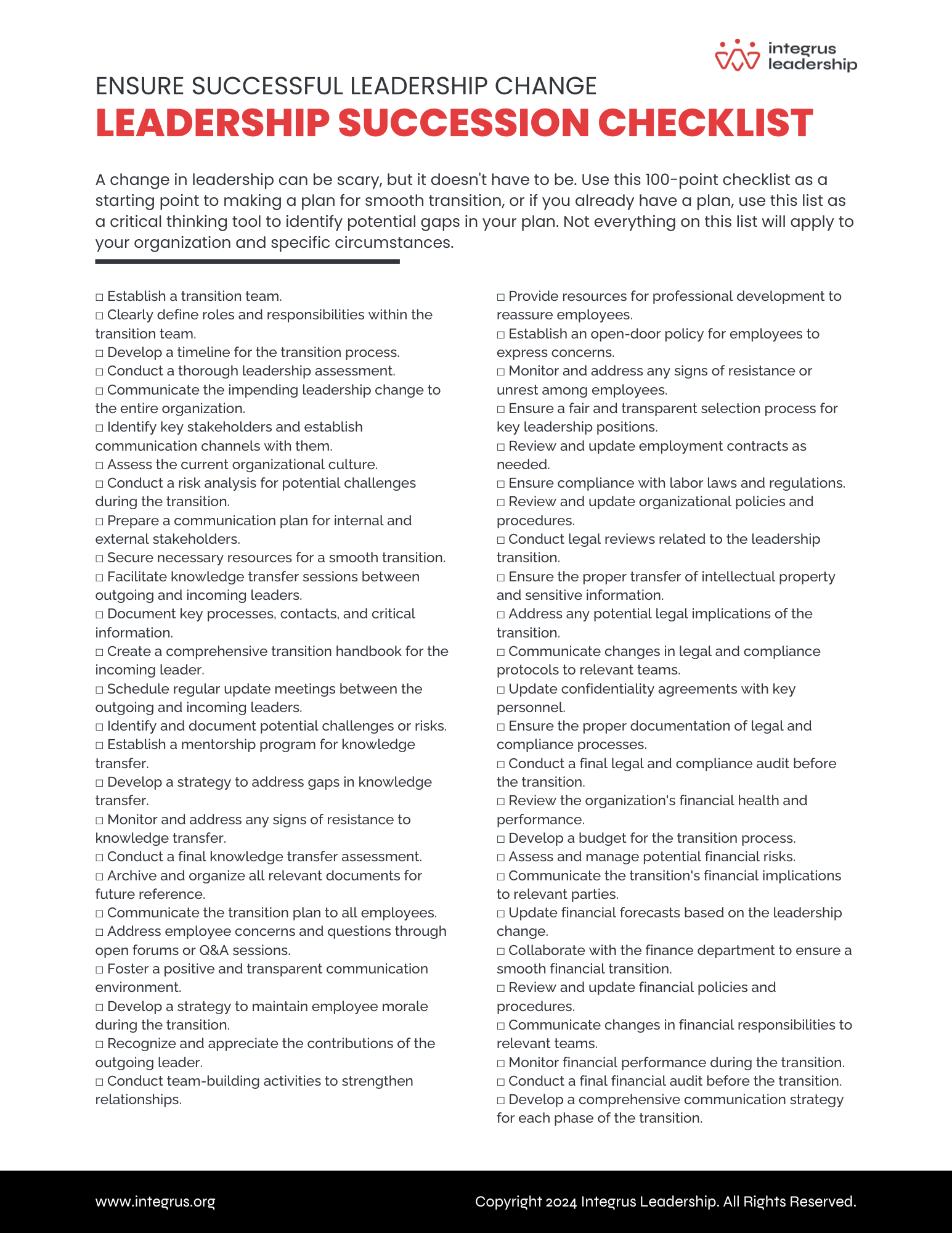 Free leadership resources for succession planning.