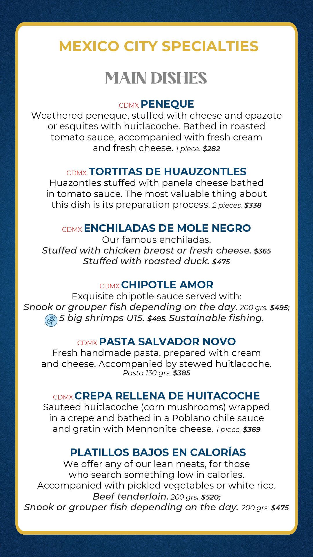 Menu in English