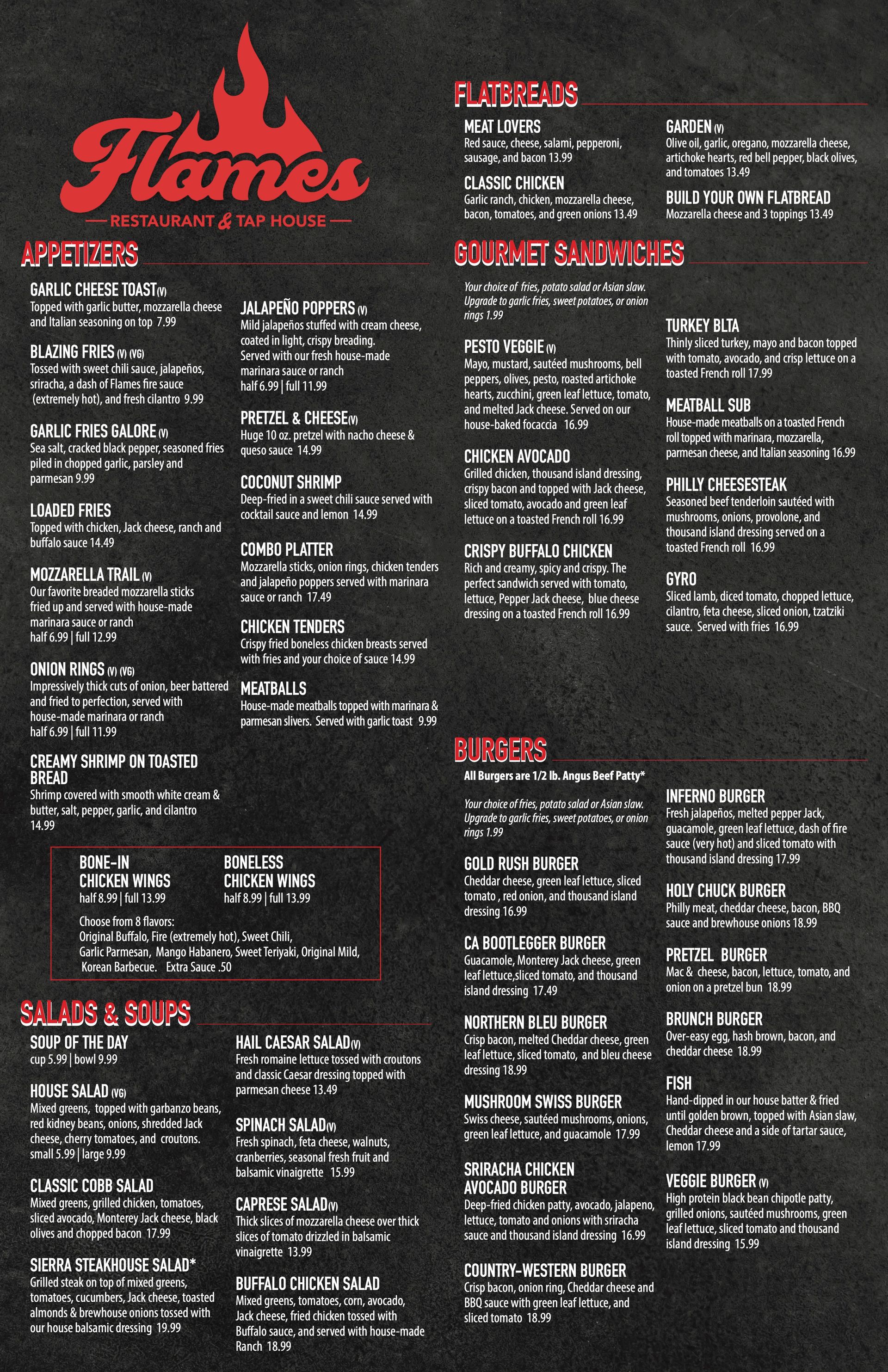 Lunch & Dinner Menus | Flames Restaurant | Auburn, CA