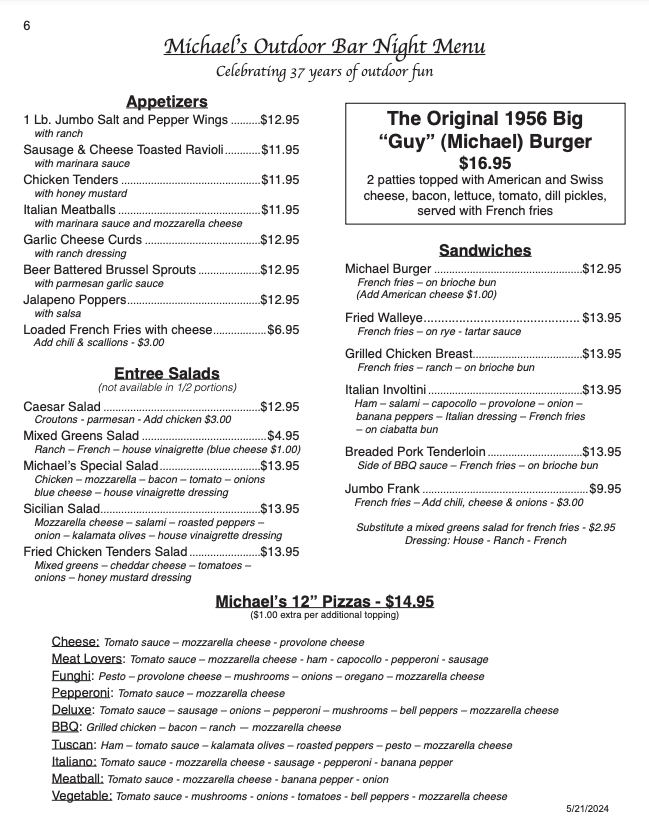 Menus - Michael's Restaurant - Highland, IL