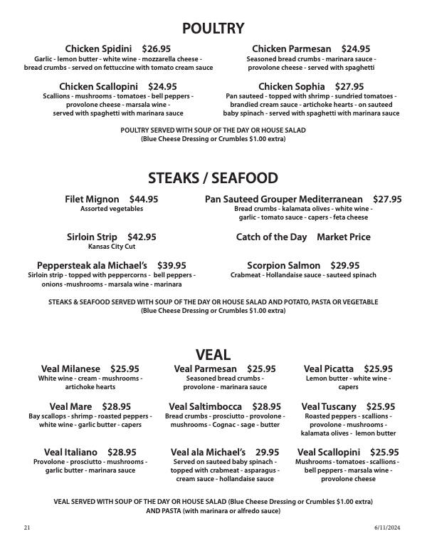 Menus - Michael's Restaurant - Highland, IL