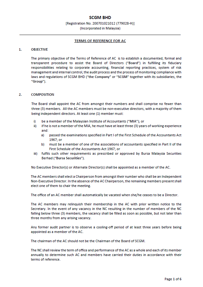 SCGM Berhad Policies | Corporate & Governance