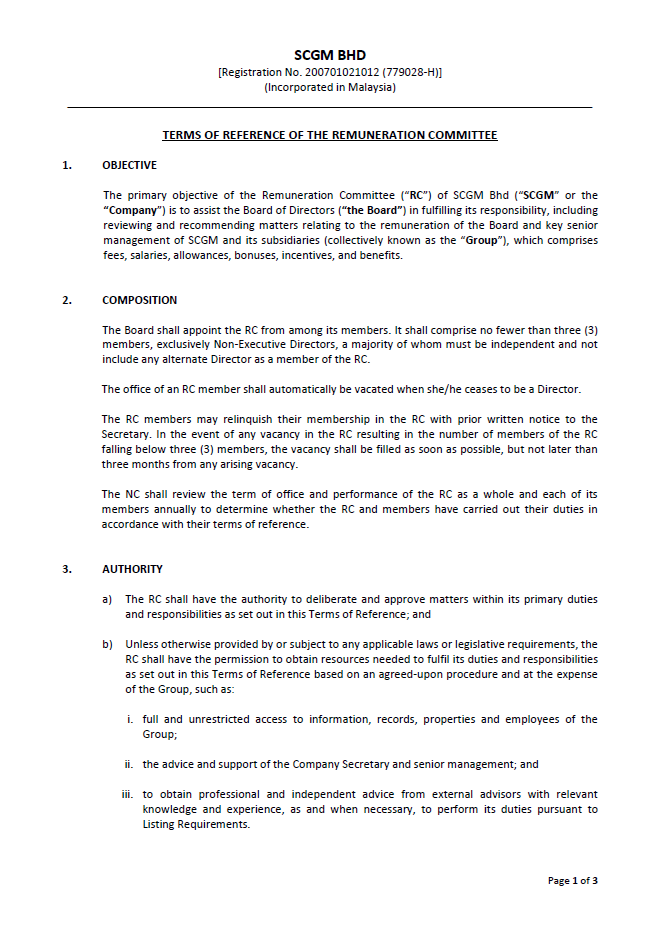 SCGM Berhad Policies | Corporate & Governance