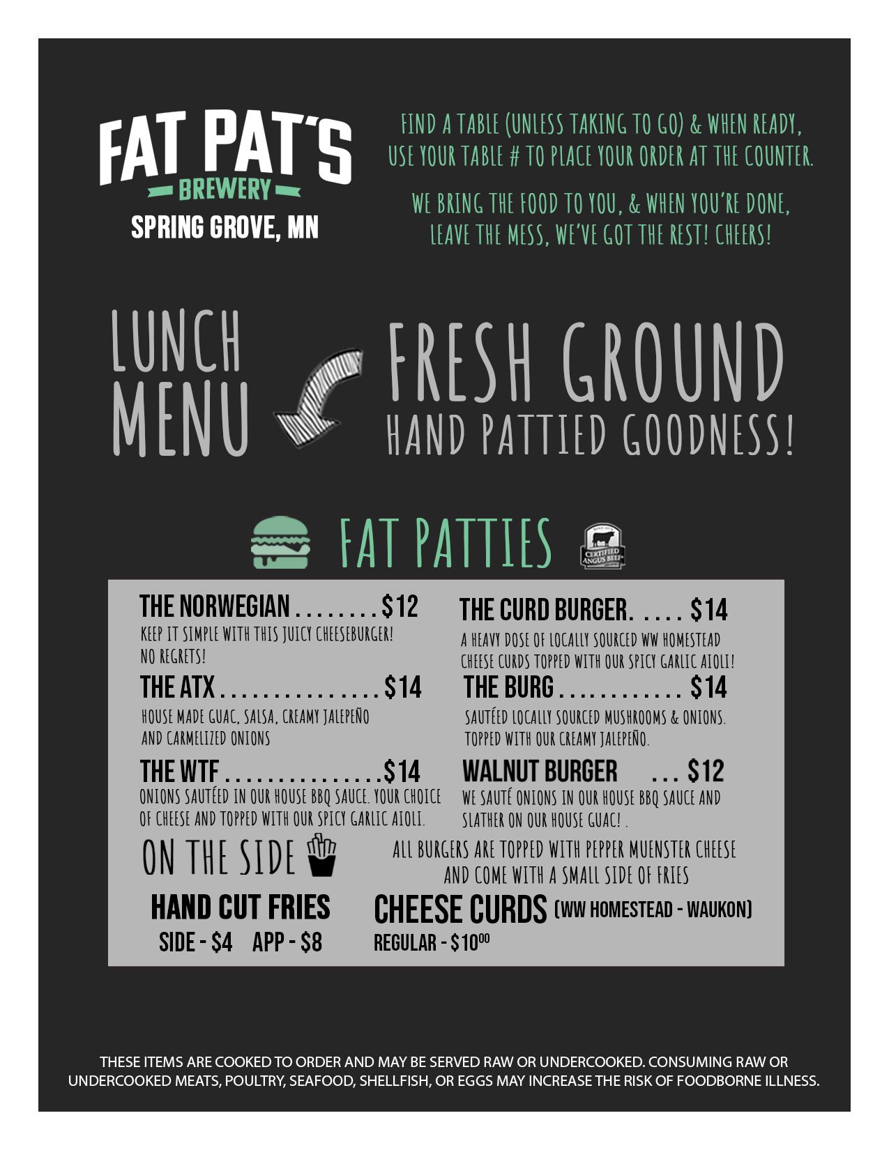 Saturday Menu | Spring Grove, MN | Fat Pat's Brewery