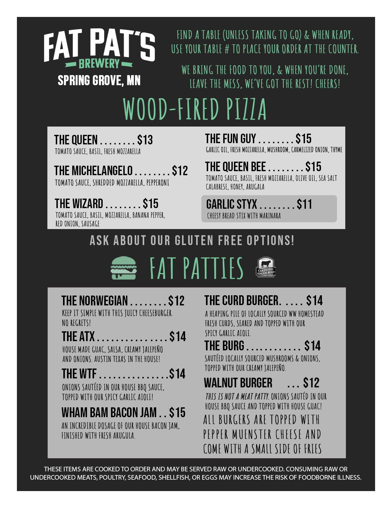 Thursday Menu | Spring Grove, MN | Fat Pat's Brewery