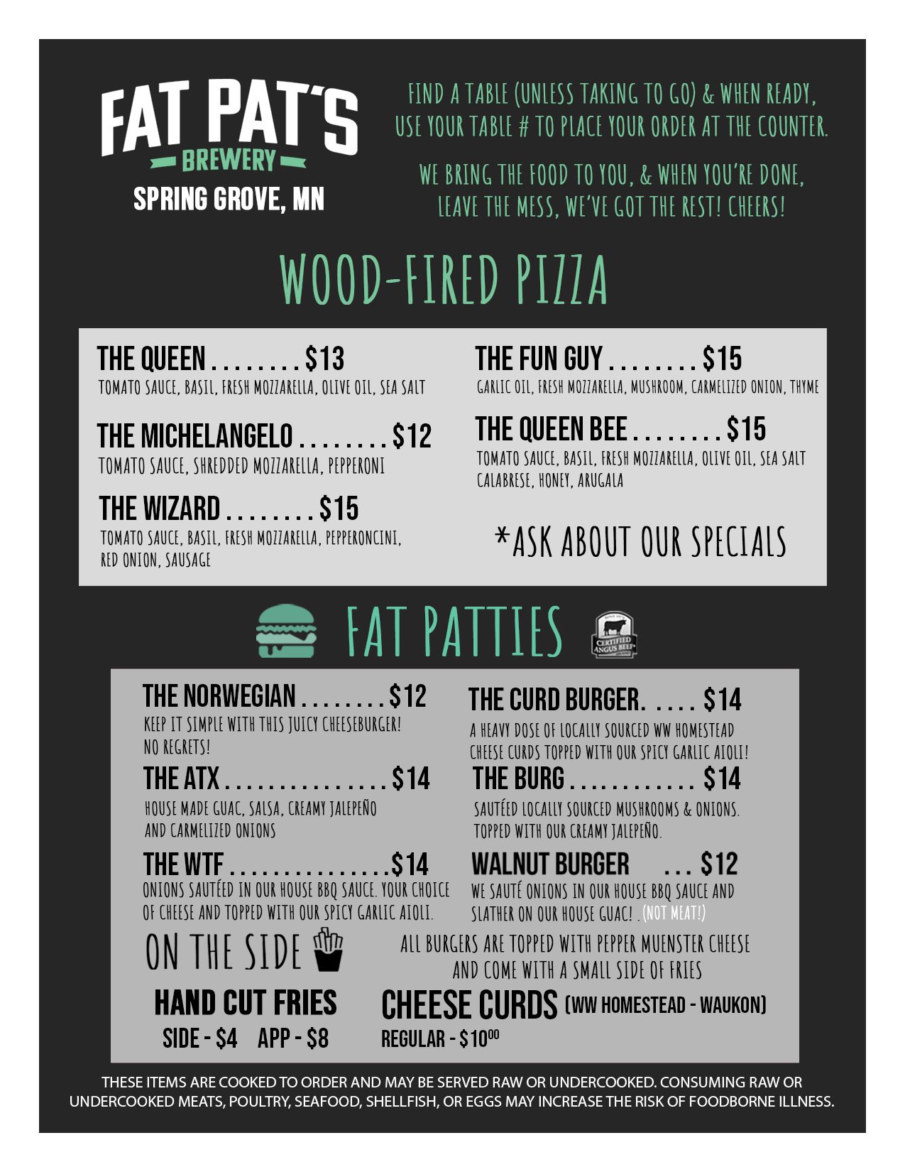 Thursday Menu | Spring Grove, MN | Fat Pat's Brewery