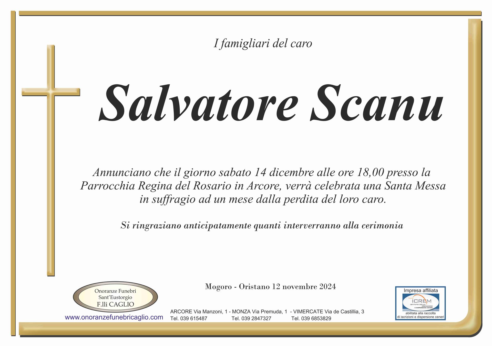 Necrologi | Onoranze Funebri F.lli Caglio Sant'Eustorgio | Arcore (MB)