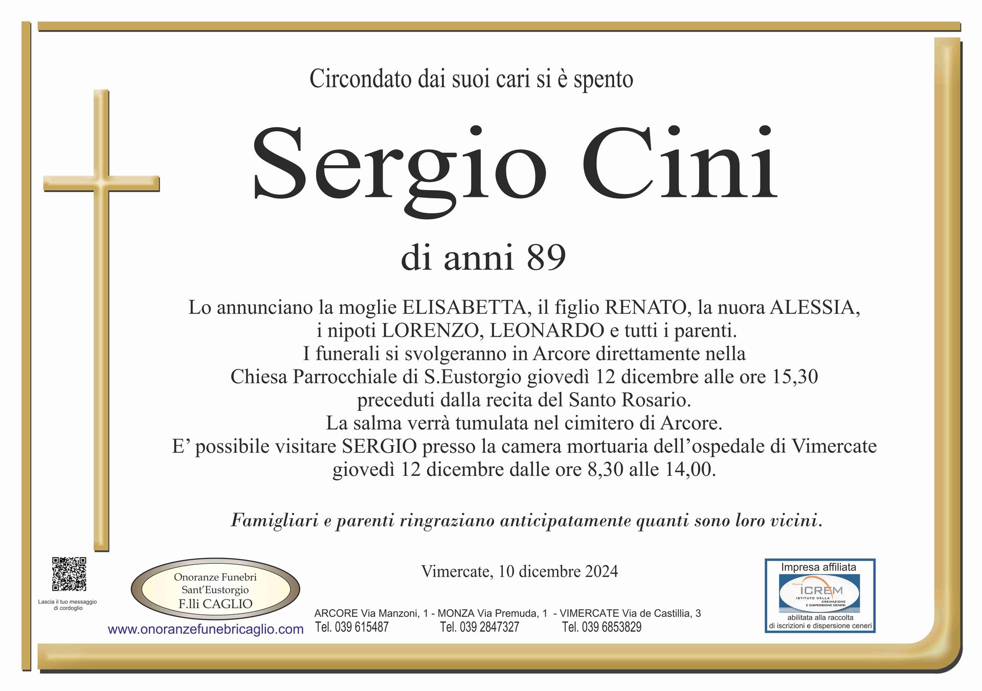 Necrologi | Onoranze Funebri F.lli Caglio Sant'Eustorgio | Arcore (MB)