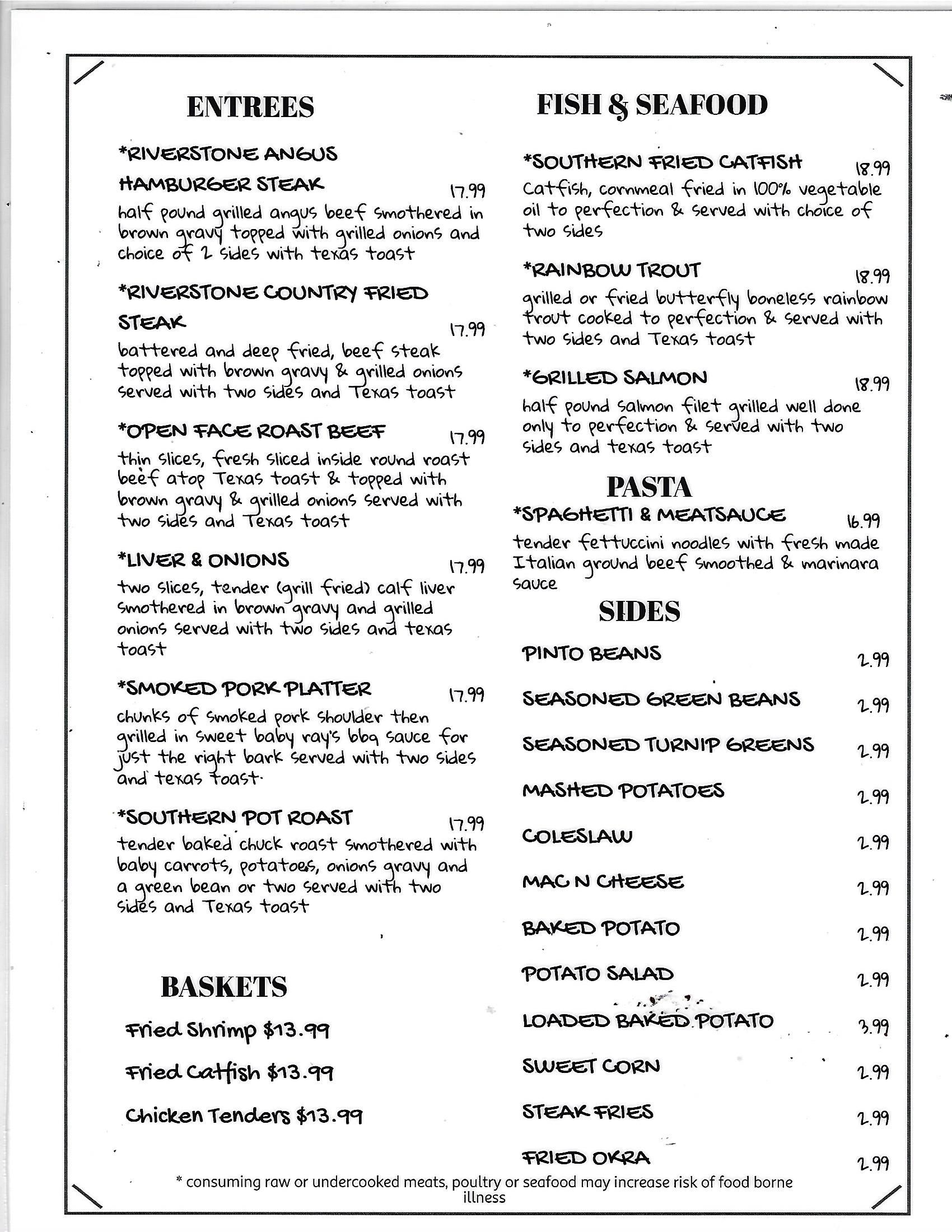 Menu | Riverstone Family Restaurant