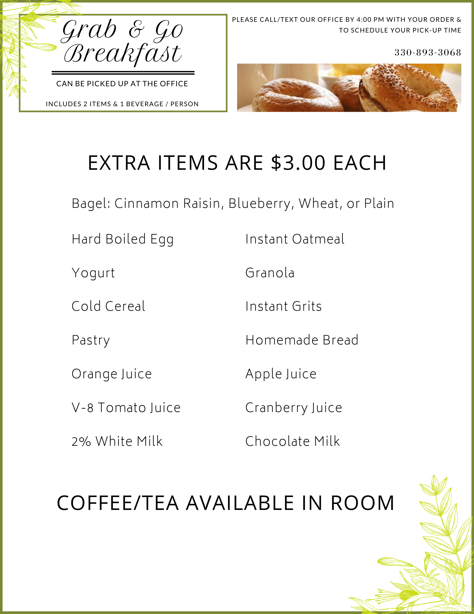 Menu | Donna's Premier Lodging