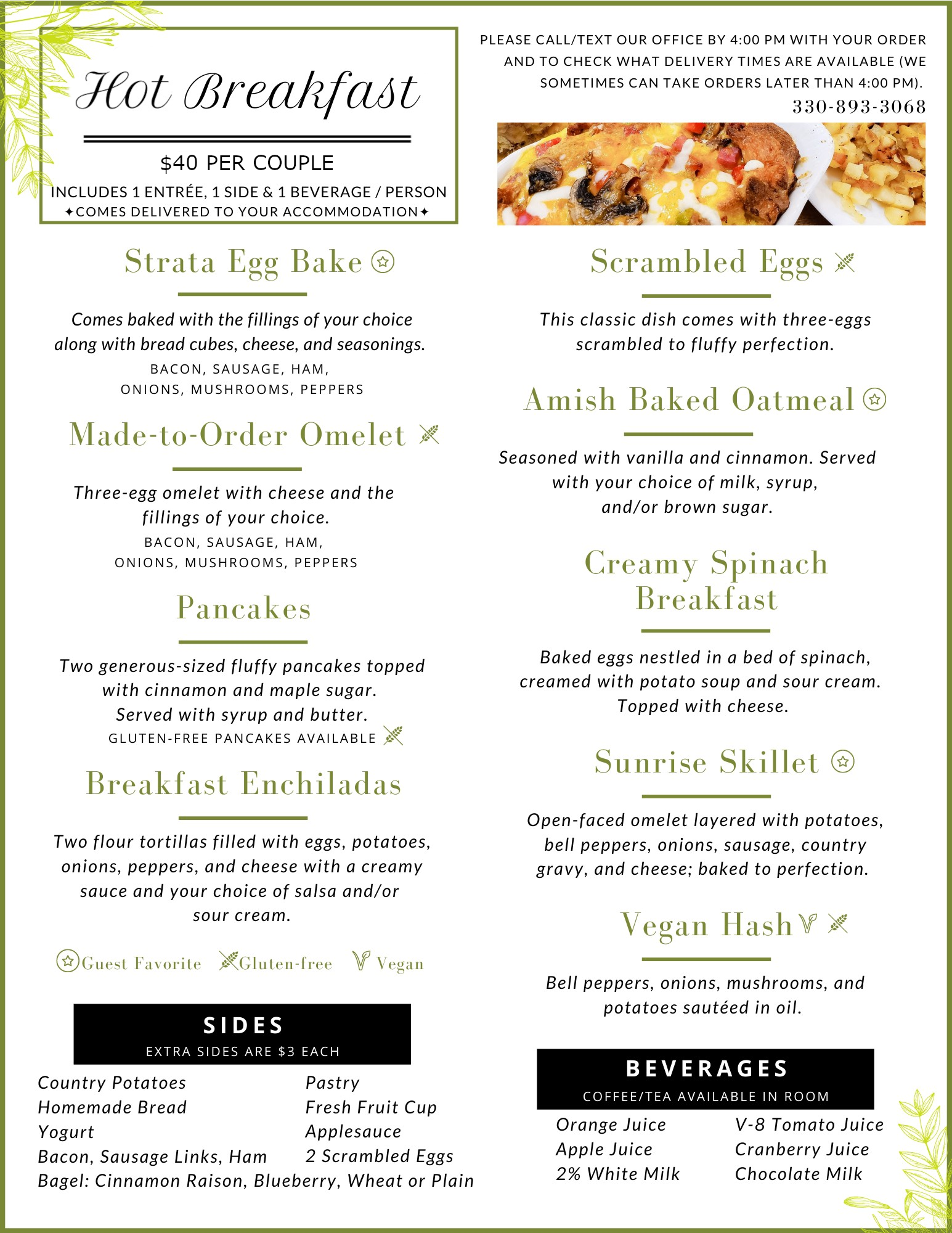 Menu | Donna's Premier Lodging