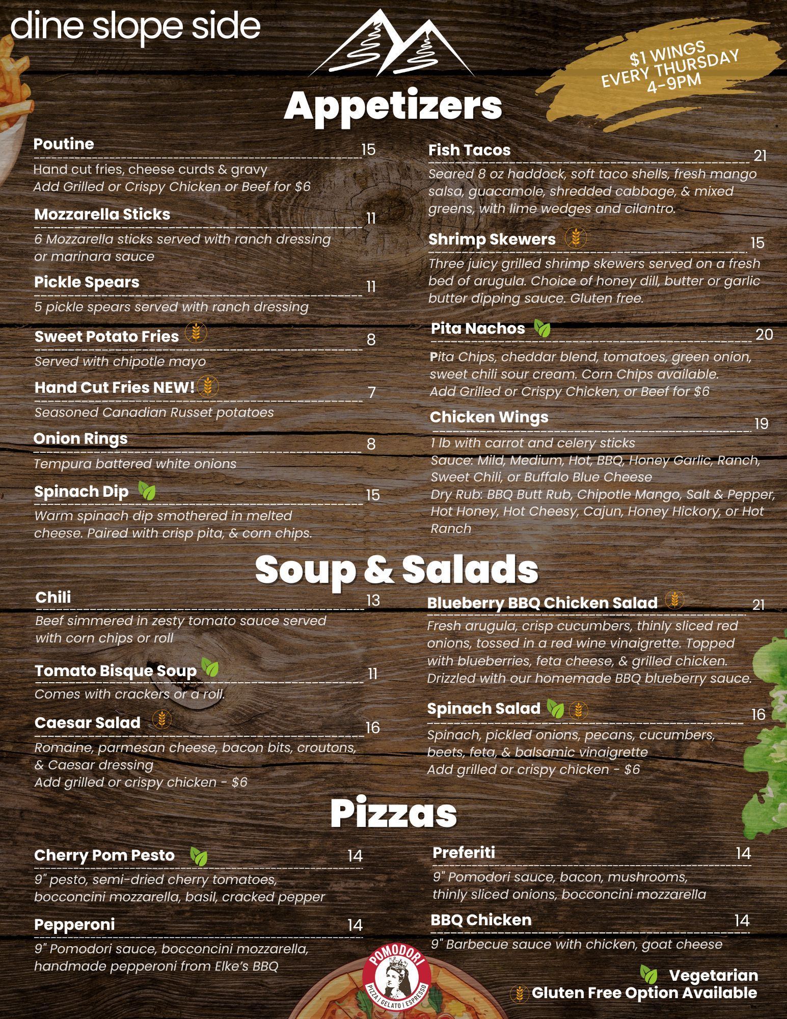 Slope Side Bar & Restaurant Menu